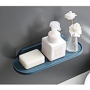 Fineget Floating Shelves Wall Mount Shelf Adhesive Soap Shower Shelves Plastic Shower Caddy for Bathroom Kitchen Bedroom Living Room Rustproof No Drilling Storage Organizer Sea-Blue 2 Pack