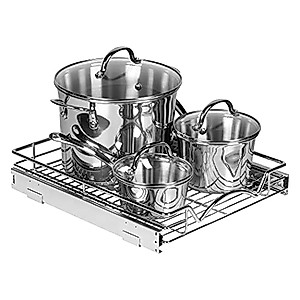 HOLDN’ STORAGE Pull Out Cabinet Organizer – Heavy Duty Anti Rust Slide Pull Out Drawers for Kitchen Cabinets – Chrome 14" W x 17" D x 3.15" H Requires at Least 15 ¼” Opening