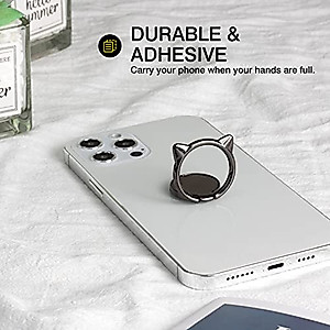 [2 Pack] Cat Ears Glossy FinishCell Phone Ring Holder Stand, 360 Degree Rotation Finger Ring Kickstand with Polished Metal Phone Grip for Magnetic Car Mount, Smartphone Accessories（Black）