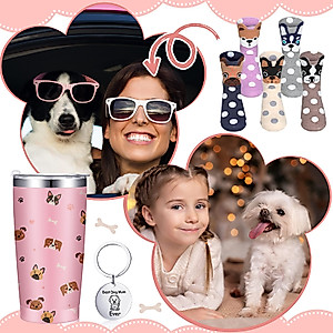 Sliner Dog Lover Gifts for Women 20 oz Pet Mom Gift Set Lid Straw Cup 5 Pairs Cute Socks and Best Dog Mom Ever Keychain for Women, Friend Birthday Mother's Day