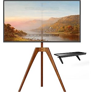 PUTORSEN Premium Wood Easel TV Stand, Adjustable TV Tripod Stand for 45-65 Inch LED LCD Screen, Swivel TV Floor Stand with Top TV Shelf and Magnetic Concealed Cable Management, Max Load 88lbs, Walnut