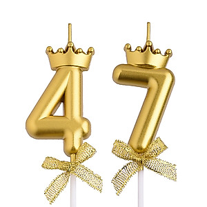VSHILI 47th 74th Birthday Candles, Gold 74 47 Year Old Number Birthday Candles, Happy Birthday Party Cake Topper Decoration Gifts for Women Men