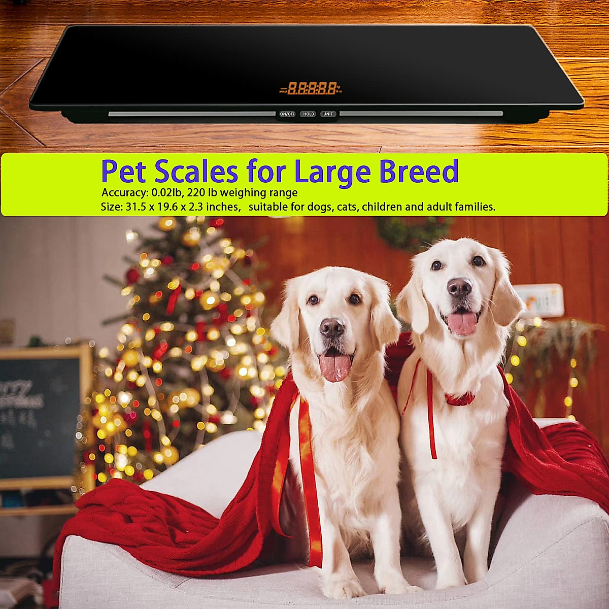 Large Breed Dog Weight Scale, Max Capacity 220 lbs, Surface, Easy Read LCD, Tempered Glass Platform, Includes Comfort Cushion, Ideal for Families and Veterinary Offices, XL(31.5inches)