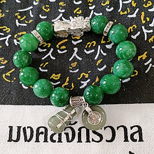 Thai Jade Bracelet Women Good Luck Ring Chain Feng Shui Bracelets Xiu Pi Yao Chinese Dragon Attract Good Luck Wealth Jewelry Adjustable Elastic PNH01456 Green/Silver/Light Green Length 6.00''