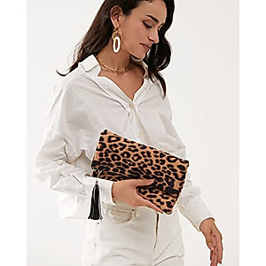Leopard Zipper Foldover Clutch Envelope Purse Women Cross body Bag with Chain Strap (Leopard) Medium