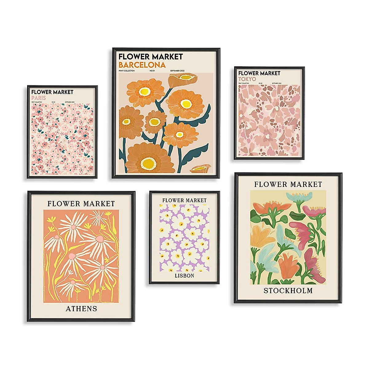 Abstract Minimalist Wall Art - Mid Century Modern Decor - Flower Market Poster Print - Abstract Art - Museum Gallery Wall Art Set - Preppy Aesthetic Pictures - Danish Pastel Art Print - Set of 6