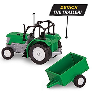 Driven by Battat – Micro 1:24 Scale – Tractor Toy – Farm Toy Vehicle with Detachable Trailer – Realistic Light & Sound – Gift Toy for Kids Age 3+