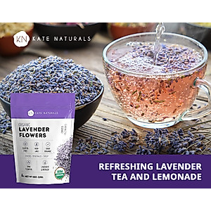 Dried Lavender Flowers for Tea and Soap Making (4oz) - Kate Naturals. USDA Organic Dried Flowers From Lavender Plant for Lavender Tea & Lemonade. Culinary Lavender and Edible Lavender Buds.