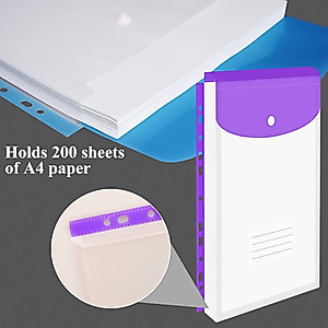 12 Pack Plastic Envelopes Binder Pocket 11 Holes Expandable Binder Folders for 2/3/4 Ring Document Pouch with Snap Button & Label Loose-Leaf Transparent for School Home Office (Vertical-Opening)