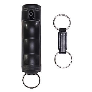 VEXOR Police Strength Pepper Spray, Flip-Top Finger Grip, 20+ Shots, 10-12 Ft. Range w/Key Release (Black)