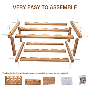 12 Bottle Bamboo Wine Rack Countertop,3-Tier Wine Rack Shelf Insert for Cabinet,Wine Bottle Storage Shelf, Freestanding Wine Rack Bottles Stand Holder Organizer