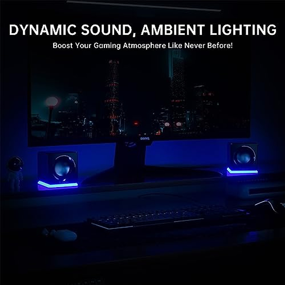 ARVICKA Computer Speaker, LED Accents USB Speaker Small Mighty Solid Wired Multimedia Speaker for PC Monitor Desktop Laptop Gaming Smartphones Tablets Projectors TVs, Black