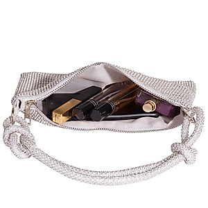 AZWBAG Women's Evening Bag Sparkly Rhinestone Purse Bling Chain Clutch Purse（small silver）