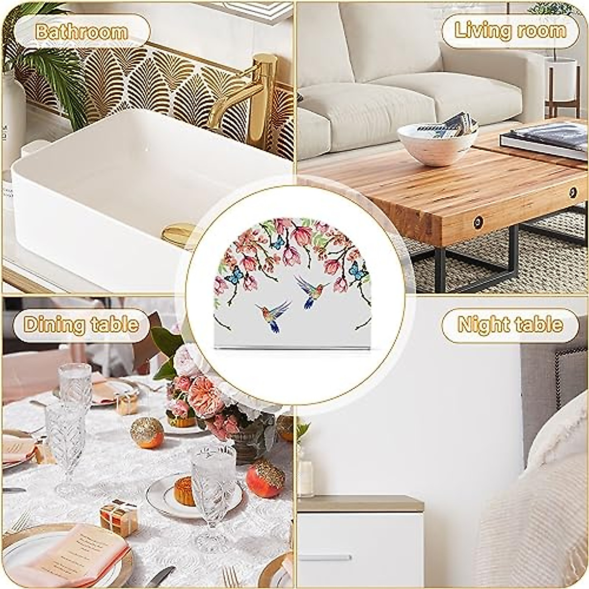 Napkin Holder, Clear Acrylic Paper Napkin Holders Tropical Flowers Butterfly Hummingbird Tissue Box Dispenser Stand Tabletop Space Saver Upright Napkin Towel Holders for Kitchen Restaurant Home Decor