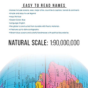 TCP Global 6" Blue Ocean World Globe with Black Base - Compact Mini Political Globe, Vertical Axis Rotation - Fun, Educational, Learn Earth Geography - School, Home Office, Shelf Desktop Display