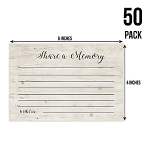 Share A Memory Cards, 50 Rustic Wood Cards and Sign for Wedding, Shower, Birthday, Celebration of Life, Funeral, Retirement, Graduation, Life Memories, Guest Book Alternative Advice Game, 4x6 Inch.