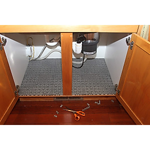 Set of 9 Interlocking Gray Rubber Floor Tiles- 11.5 inches Each Side - Non-Slip Tread - Wet Areas Like Pool Shower Locker-Room Bathroom Deck Patio Garage Boat. Can be Cut to fit- Foghorn Construction