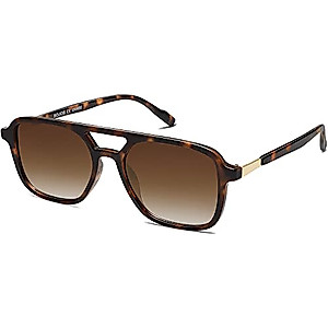 SOJOS Retro Aviator Sunglasses for Women Men,Trendy Rectangle Womens Mens Shades Sun Glasses SJ2202 Tortoise Frame Brown Grading Lens