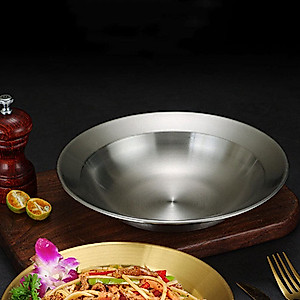 Luxshiny Deep Dinner Dishes Wide Rimmed Pasta Bowls 23cm Stainless Steel Pasta Bowls Wide Salad Bowls Metal Food Bowl Fruit Dish Shallow Dinner Plate for Dipping Bread