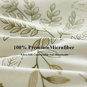 Bildenly Floral Duvet Cover Set King Size Reversible Olive Green Botanical Flower Bedding Set 3 Pieces Vintage Flower Aesthetic Soft Lightweight Comforter Cover Set for Women Girls with 2 Pillowcases