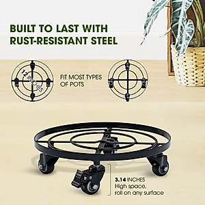 Idzo Round Heavy Duty Plant Caddy with Wheels, Cast Iron Plant Dolly, Plant Stand with Wheels, Load Capacity 180 Lbs, Repositioning Heavy Pots, Hauling Heavy Household Items, 12 Inch - Black