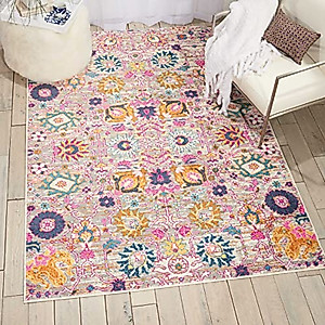 Nourison Passion Silver 5'3" x 7'3" Area -Rug, Boho, Moroccan, Bed Room, Living Room, Dining Room, Kitchen, Easy -Cleaning, Non Shedding, (5' x 7')