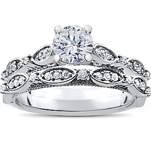 P3 POMPEII3 1 ct Vintage Diamond Engagement Ring & Matching Wedding Band Set 14k White Gold - Size 7