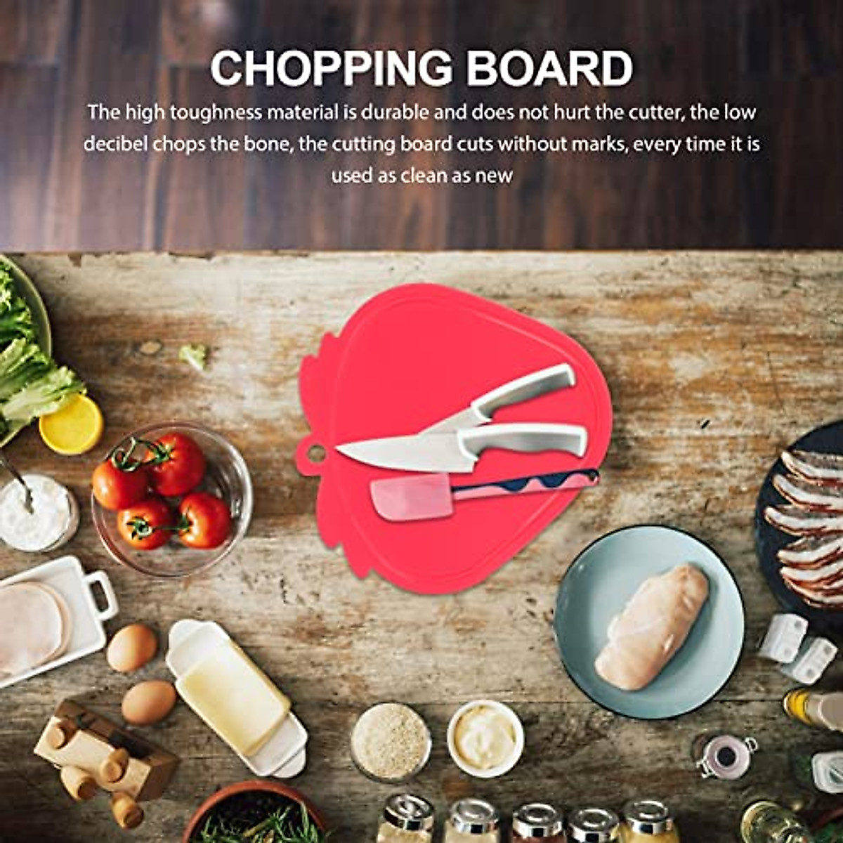 Angoily Deli Cheese 2pcs Plastic Cutting Board Mats Chopping Boards Strawberry Shape Fruit Vegetables Cutting Board Non Slip Cheese Bread Pizza Serving Tray for Home Kitchen Red Veggie Tray