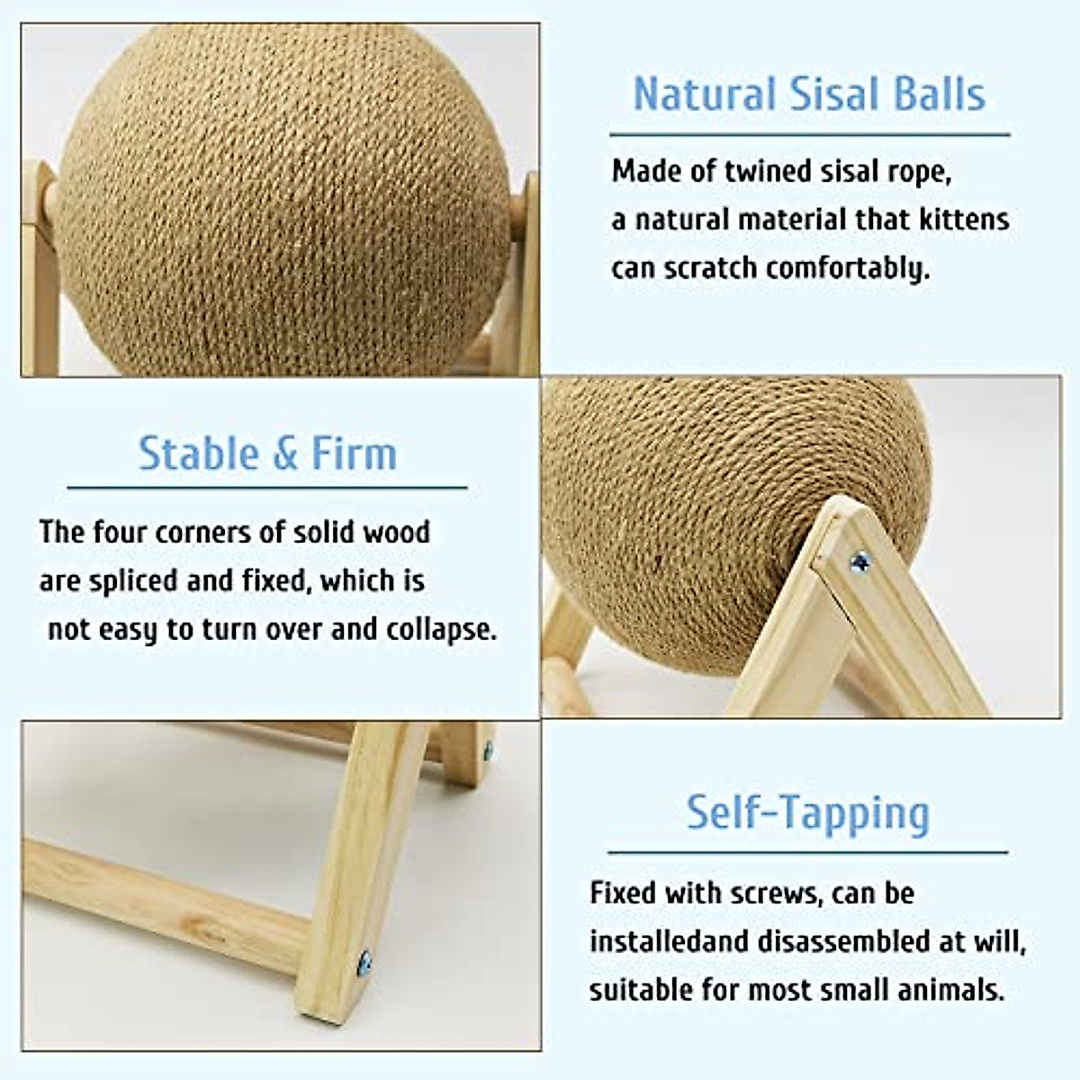 Fhiny Bunny Scratch Toy, Natural Solid Wood Sisal Scratching Ball for Indoor Kittens, Claws Scratching Ball for Kitten Bunny Guinea Pig Chinchilla Ferret or Other Small Animals (Medium)