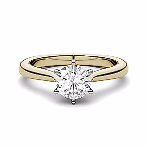 Charles & Colvard Created Moissanite 5mm Round Cut Engagement Ring for Women | 0.5 cttw DEW | Lab Grown | Solid 14K Yellow Gold | Size 8