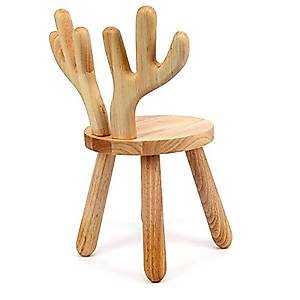 Wooden Kids Chair Set (Pack 2), Naturally Finished Solid Hardwood,Antlers Toddler Stool,Moose Chair,Handmade, for Playroom, Nursery, Preschool,Bedroom,Kindergarten,Reading,Playing,Boys Girls Age 2+
