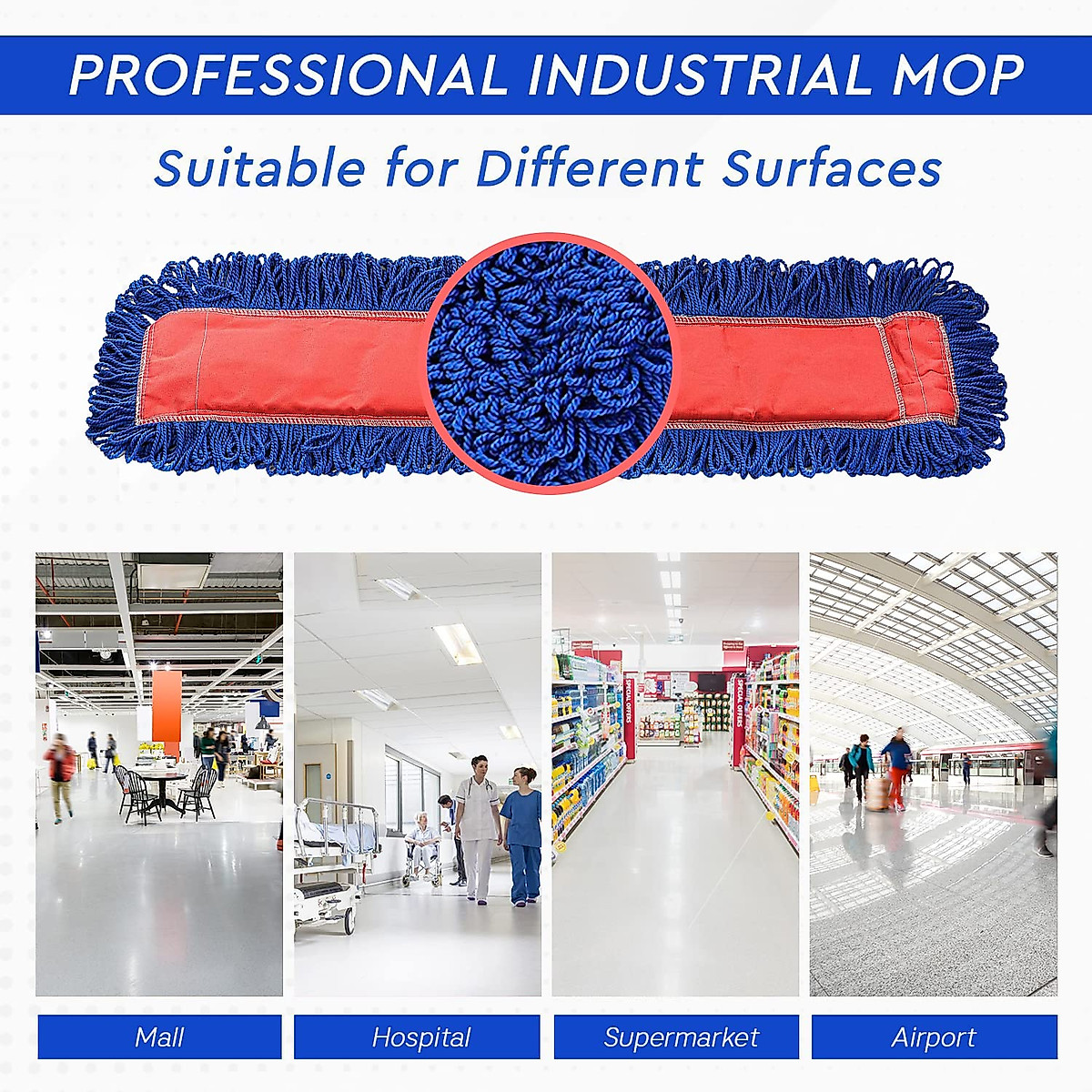 Alpine Industries Heavy Duty Microfiber Mop Head - Cleans Wide Areas - Commercial Super Absorbent Mop Head (36 in, Single Pack)