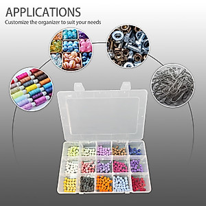 Rinrda Large 15 Grids Clear Organizer Box with Adjustable Dividers - Plastic Compartment Storage Container for Washi Tapes,Fishing Tackle, Craft, Beads, Jewelry, Small Items (3)