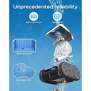 WYBOT Cordless Robotic Pool Cleaner, Ultra Strong Suction, Wall Climb Pool Vacuum with Intelligent Route Planning, Lasts 110Mins, Triple-Motor, Ideal for In-Ground Pools Up to 60 Feet (Black) (WY004)