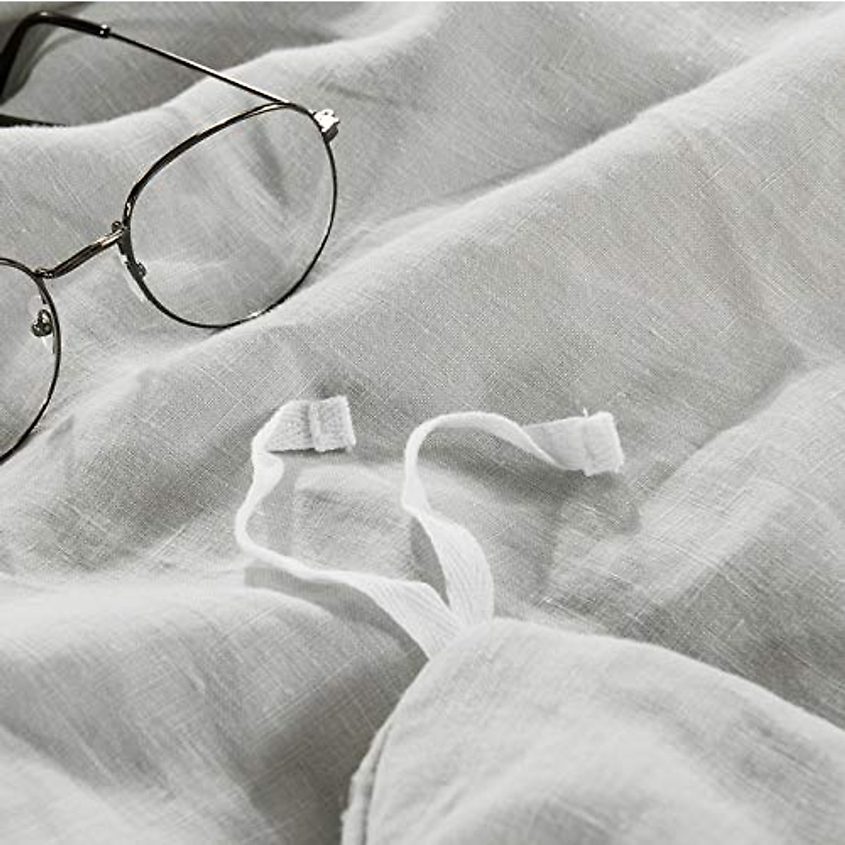 meadow park 100% Stone Washed French Linen Duvet Cover Set 3 Pieces - Super Soft,King 104 inches x 92 inches - Shams 20 inches x 36 inches, Ruffled Style - Button Closure - Corner Ties, Light Grey