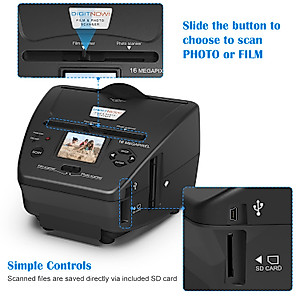 DIGITNOW Film & Photo Scanner,4-in-1 Film Scanner, with 2.4" LCD Screen Converts 35mm/135 Slides & Negatives Film, Photo, Business Card for Saving to 16MP Digital Images,8GB Memory Card Included