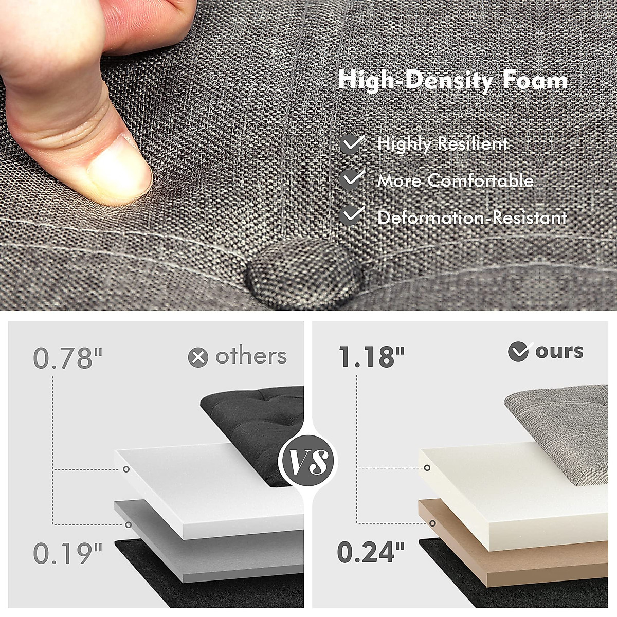 B FSOBEIIALEO Storage Ottoman with Tray, Foot Stools and Ottomans with Legs, Storage Cube Seat Linen Grey 15"