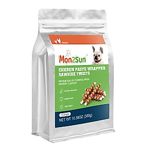 MON2SUN Dog Treats, 5 Inch Chicken Wrapped Rawhide Sticks, Dog Rawhide Twist for Small Dogs, Promotes Dental Health Dog Chew, 10.58oz (13 Count-Pack of 1)