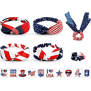 4th of July Headband American Flag Bowknot Hair Band Turban Patriotic Bandana Headband USA Temporary Red White and Blue Hair Accessories for Women Memorial Day, Veterans Day, Independence Day