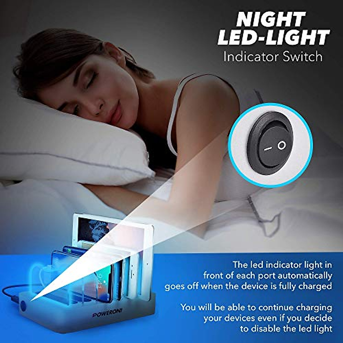 Poweroni USB Charging Dock - 6-Port - Fast Charging Station for Multiple Devices Apple - Multi Device Charger Station - Compatible with Apple iPad iPhone and Android Cell Phone and Tablet