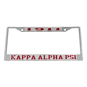 Kappa Alpha Psi (KAP) Chrome License Plate Frame w/Silver Acrylic & Red Founding Year