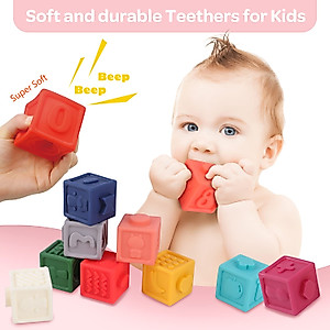 TOOKYLAND Soft Stacking Blocks for Baby Building Blocks Montessori Sensory Infant Toys, Educational Baby Toys 6 Months & Up with Numbers, Shapes, Fruits, Animals & Textures