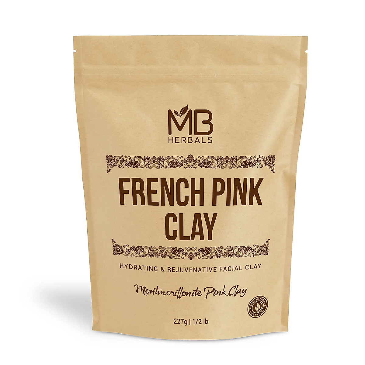 MB Herbals French Pink Clay 8 oz / 0.5 LB | Montmorrillonite Pink Clay (French Rose Clay) | Mild, Hydrating Clay for Sensitive, Matured & Acne-Prone Skin - Packing May Vary