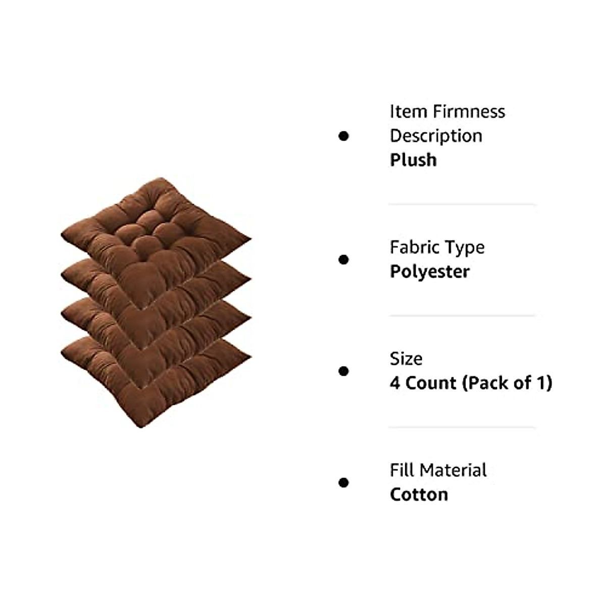 Set of 4 Dining Chair Cushions with Ties Soft Comfort Non Slip Square Seat Pads for Kitchen Dining Office Living Room Patio (Coffee)