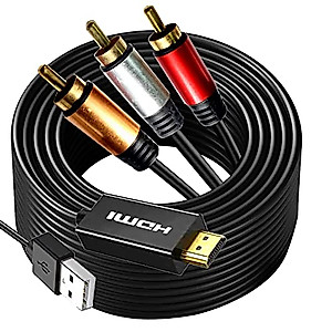 RCA to HDMI Cable 10FT with IC, 3-RCA AV to HDMI Male Cable Video Audio Component Converter Adapter 1080P Cable for TV HDTV DVD
