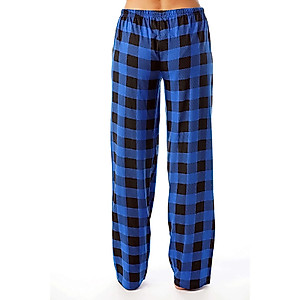 Women's Plaid Pajama Pants Casual Wide Leg Palazzo Pants Fuzzy Christmas Pjs Bottoms Trousers Drawstring Elastic Waist Lounge Pants Sleepwear with Pockets Blue S