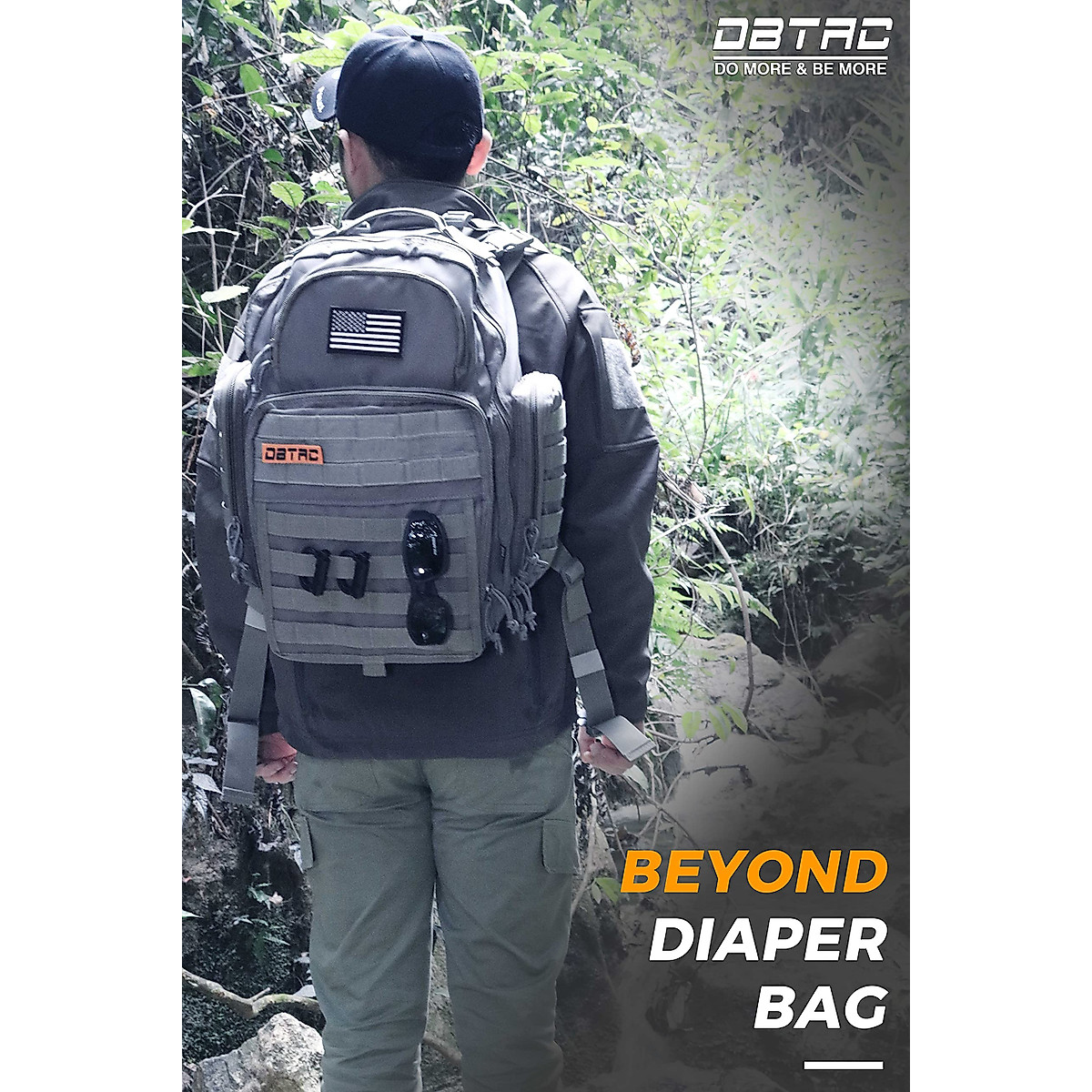 Diaper Bag Backpack for Dad, DBTAC Large Baby Nappy Bag for Men w/Changing Mat, Insulated+Wipe Pockets, Stroller Straps, Grey