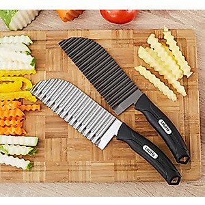 LaLiHa Crinkle Cutter Garnishing Knife for dough, Ripple French Fry Potato Cutter Stainless Steel Zig Zag Gadget Waves Chopper Knife,crinkle cutter for veggies Chip Blade Cooking Tools(Medium, Black)