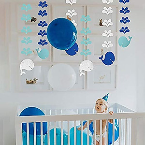 Lacheln Whale Decor Hanging Garland Beluga Whale Wall Art Ahoy Its a Boy Under The Sea Theme Birthday Party Decorations Nursery Kids Bedroom Decor