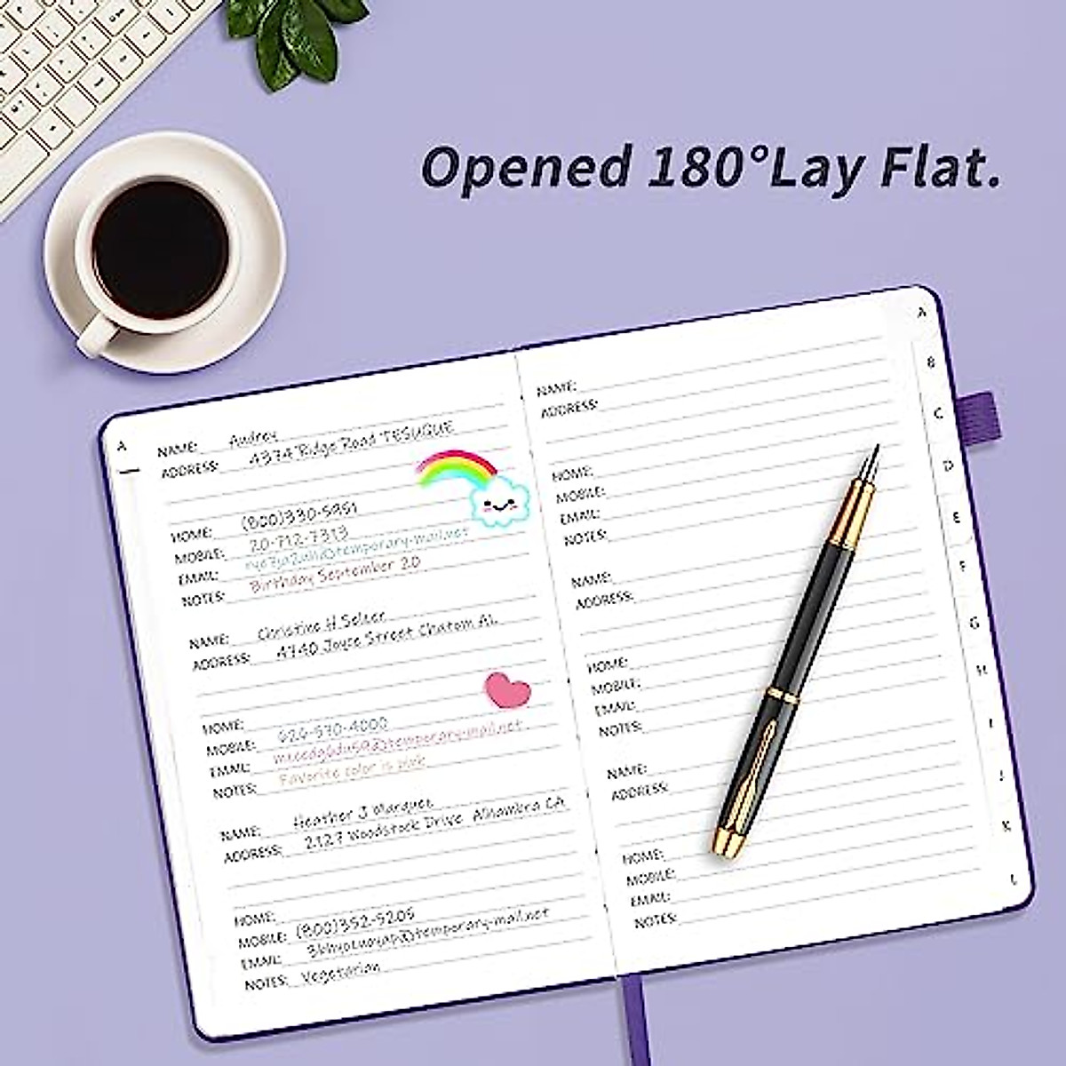 Address Book with Alphabetical Tabs, Hardcover Password Book, Address Organizer Keep Track of Phone Numbers, Special Days, Birthdays, Anniversaries and Notes (5.3'' x 7.7", Deep Purple)